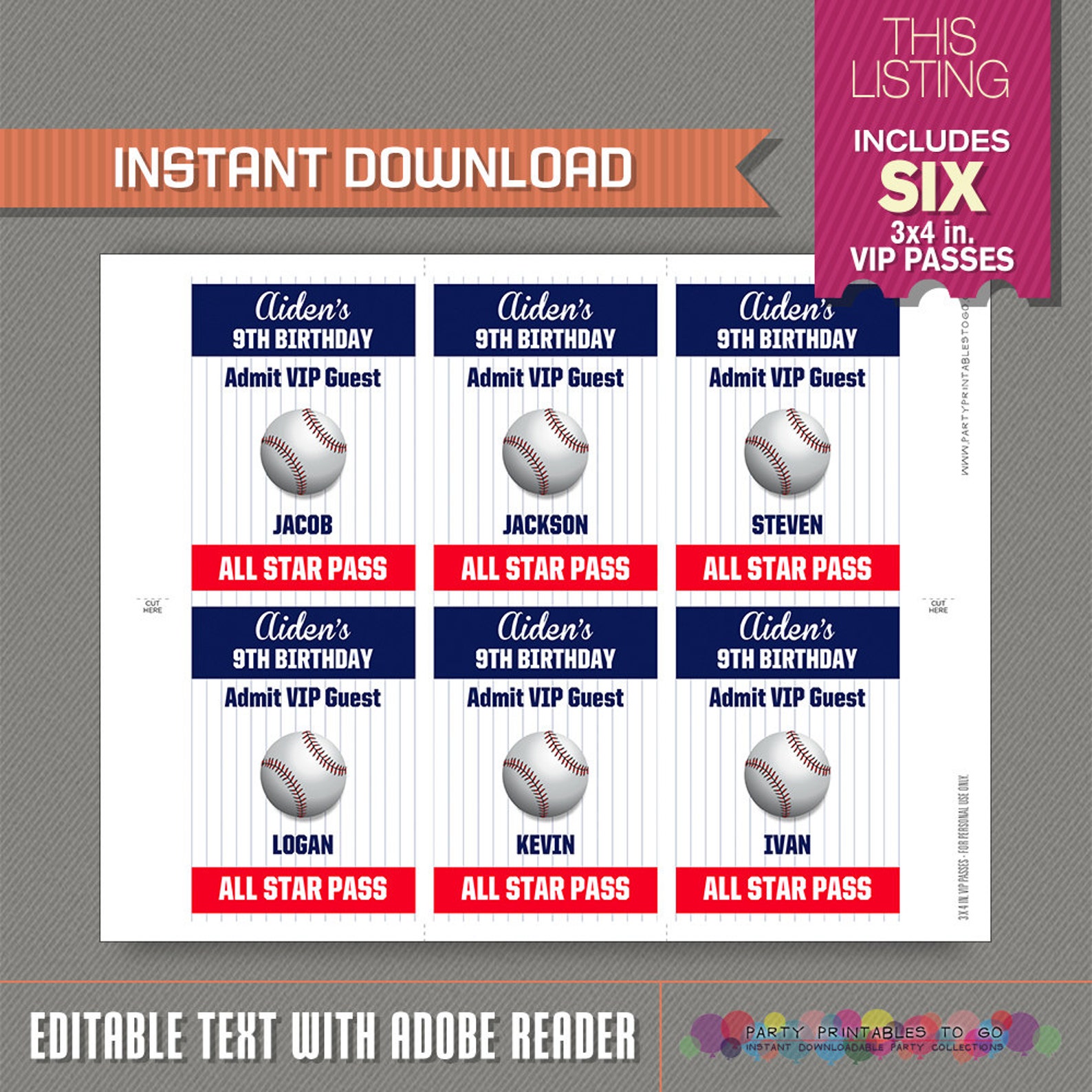 Baseball Party All Star Pass Printable Insert Baseball - Etsy