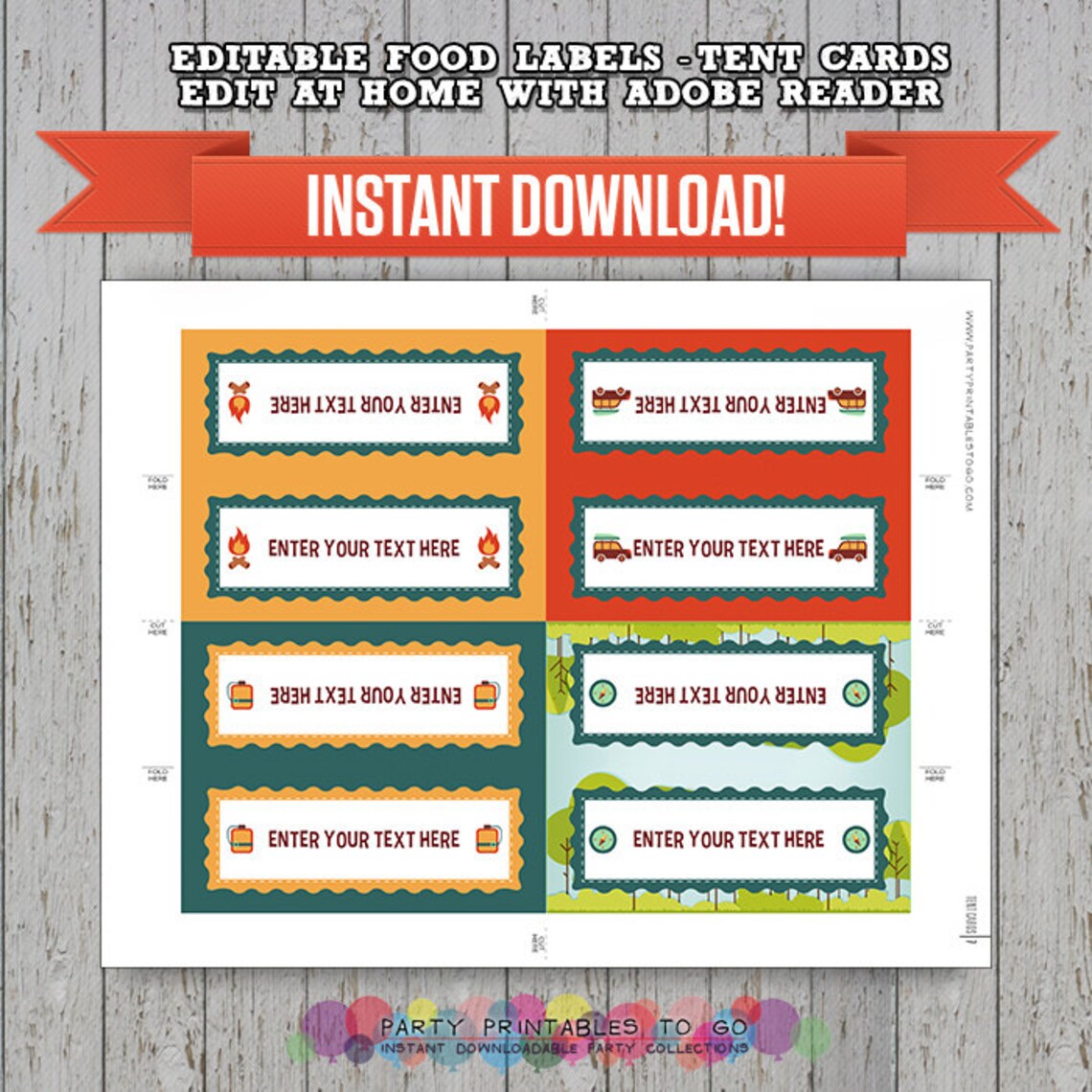 Camp Out Party - Camping Party Printable Tent Cards / Place Cards ...