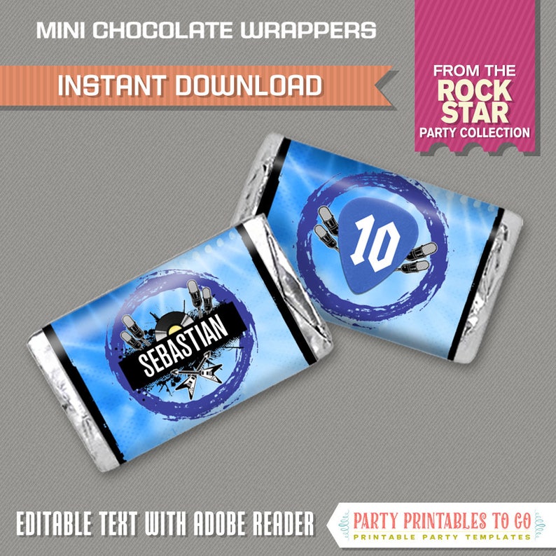 Rockstar Party Mini Chocolate Wrappers blue INSTANT - Etsy