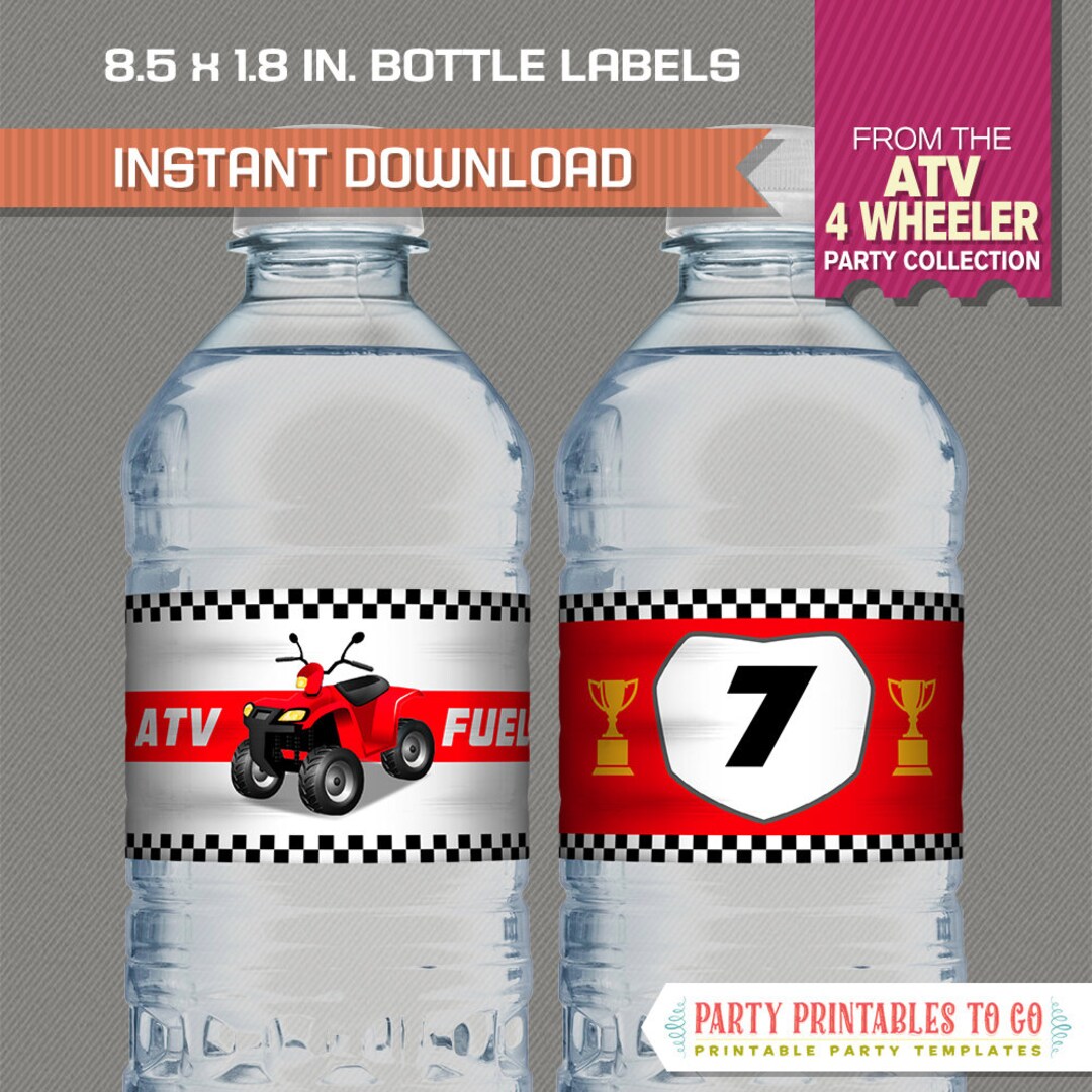 ATV Party Bottle Labels, 4 Wheeler Party Napkin Rings (red) - INSTANT ...