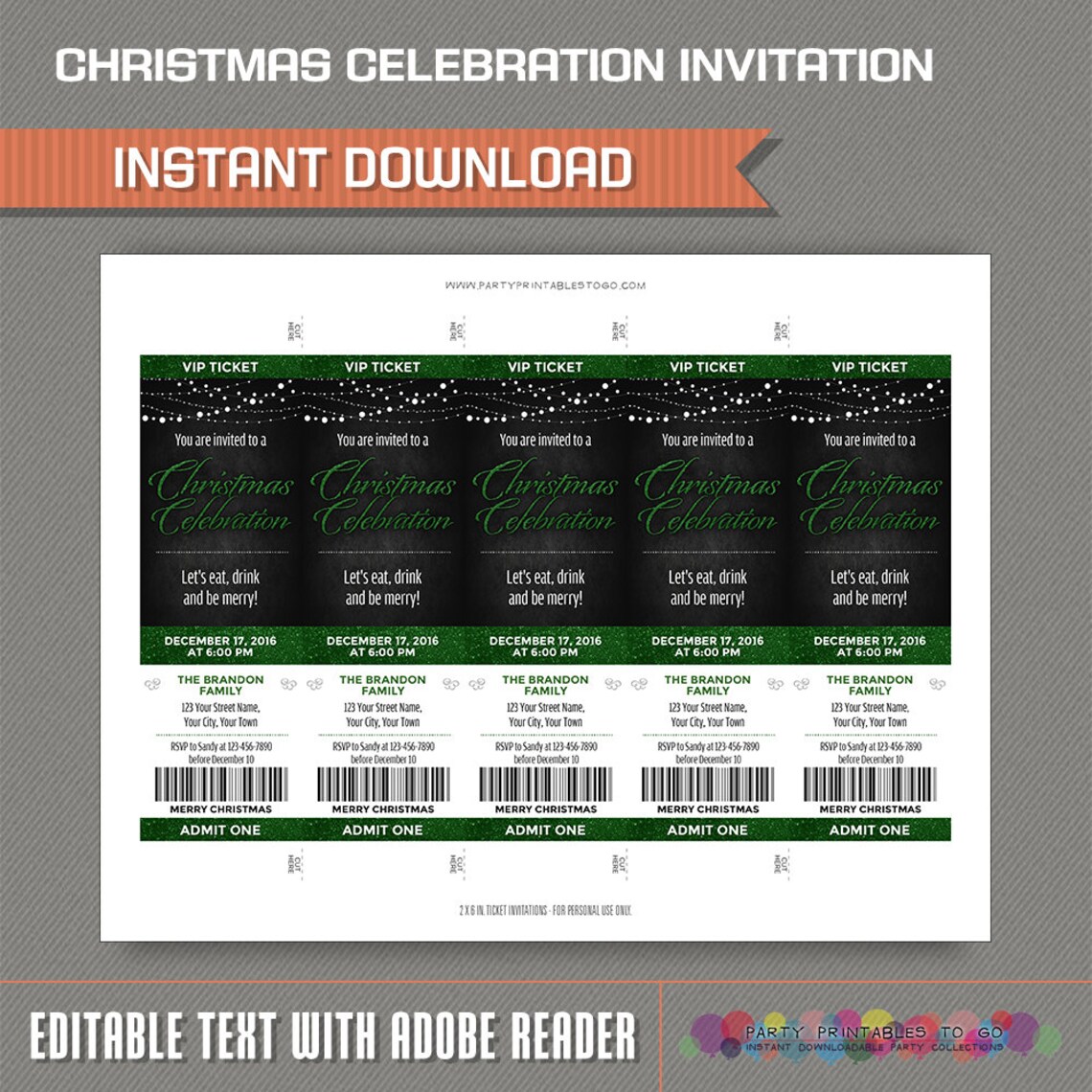 Christmas Celebration Ticket Invitation INSTANT DOWNLOAD - Etsy