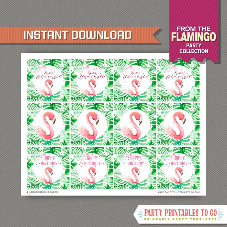 Flamingo Party Favor Tags Flamingo Gift Tags INSTANT | Etsy
