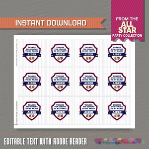 Sports Party Favor Tags - All Star Party Thank You Tags - INSTANT ...