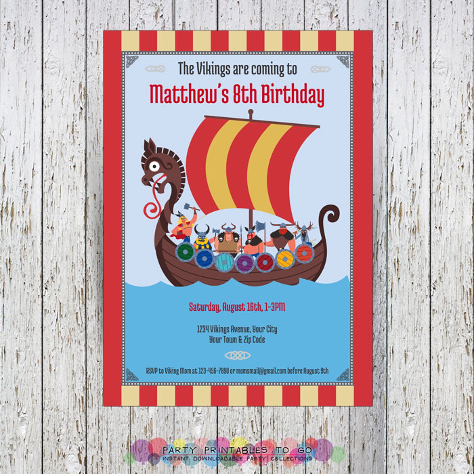 Vikings Birthday Party Collection & Invitation Editable PDF - Etsy