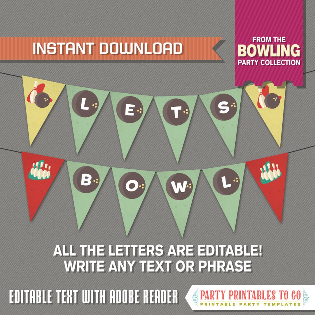 Bowling Party Banner With Spacers - INSTANT DOWNLOAD - Editable PDF ...