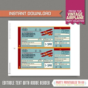 Vintage Airplane Boarding Pass Invitation With FREE Thank You Card ...