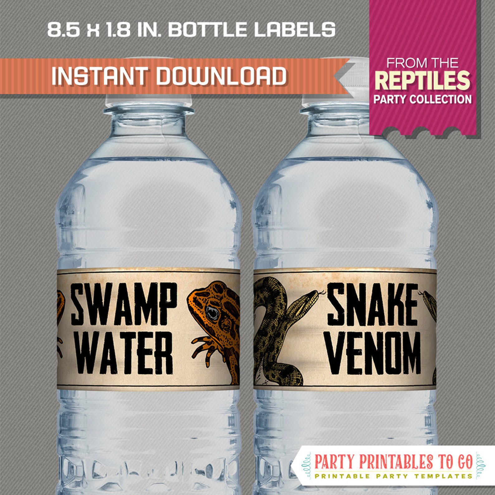 Reptile Party Bottle Labels, Reptile Party Napkin Rings - INSTANT ...