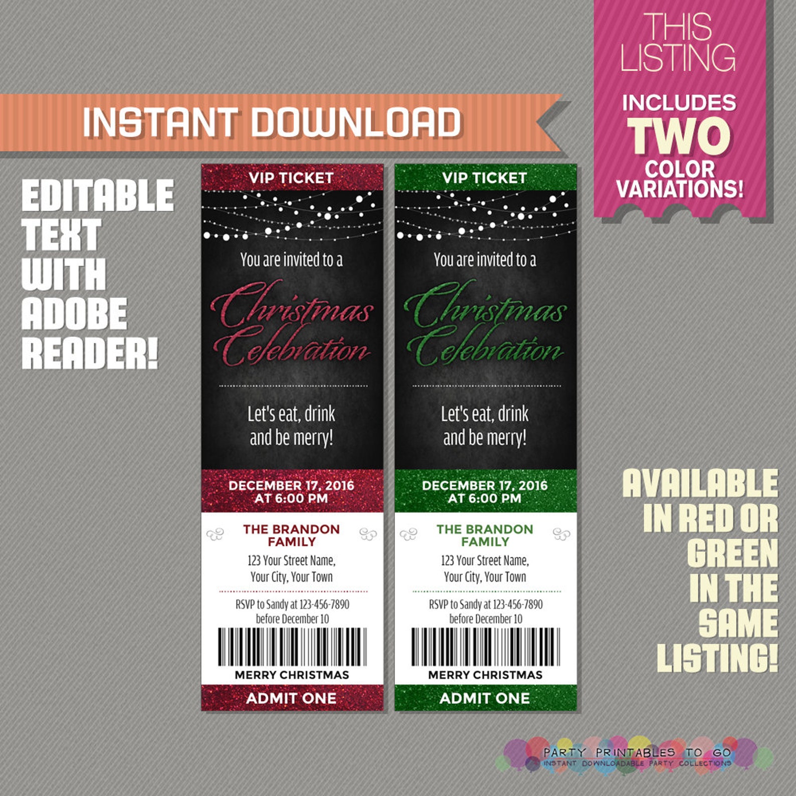 Christmas Celebration Ticket Invitation INSTANT DOWNLOAD - Etsy