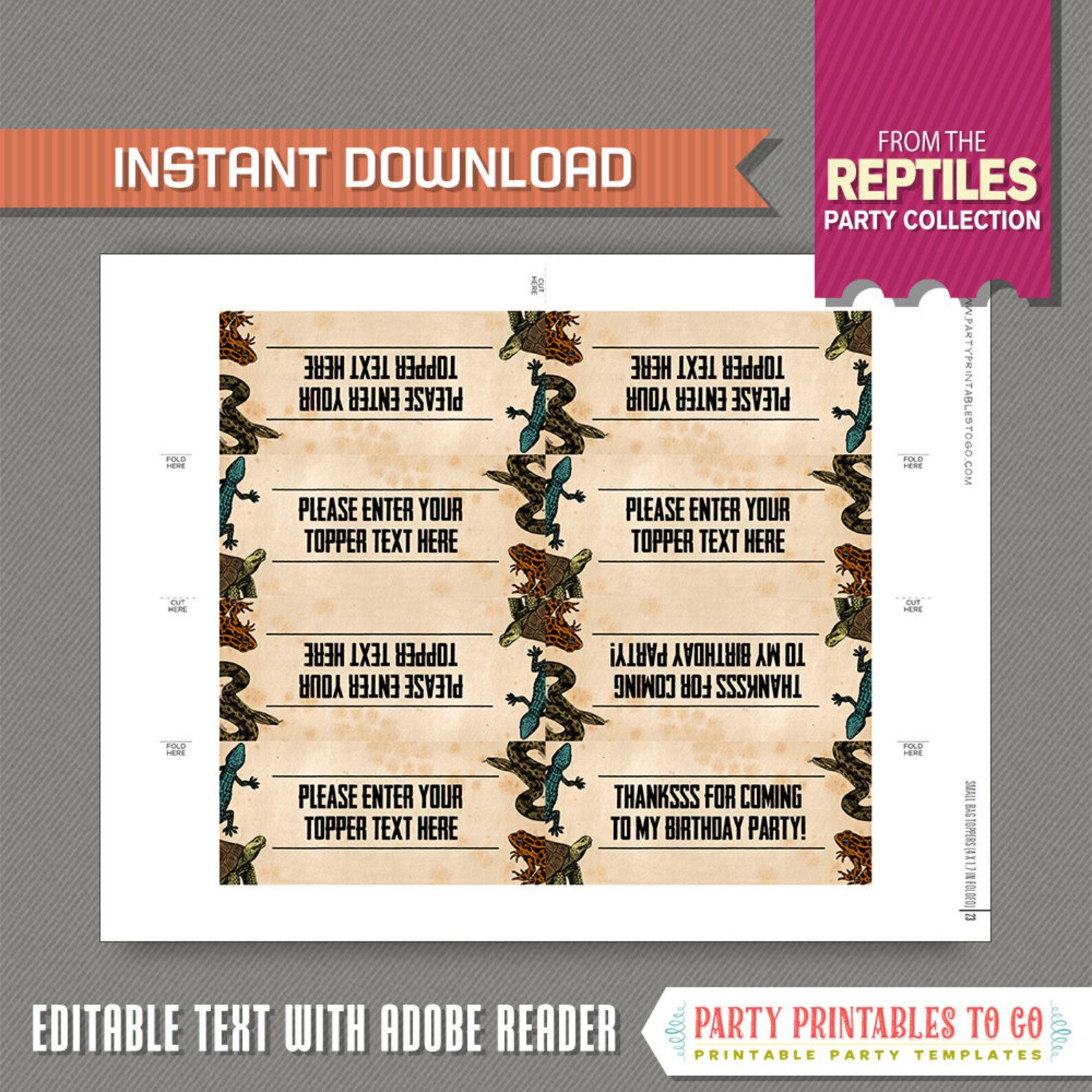 Reptile Party Treat Bag Toppers Reptile Bag Labels Reptile - Etsy