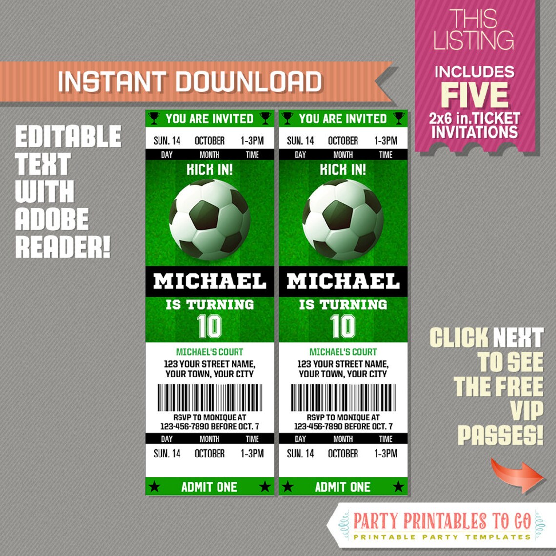 Soccer Ticket Invitation With FREE VIP Passes design 2 - Etsy
