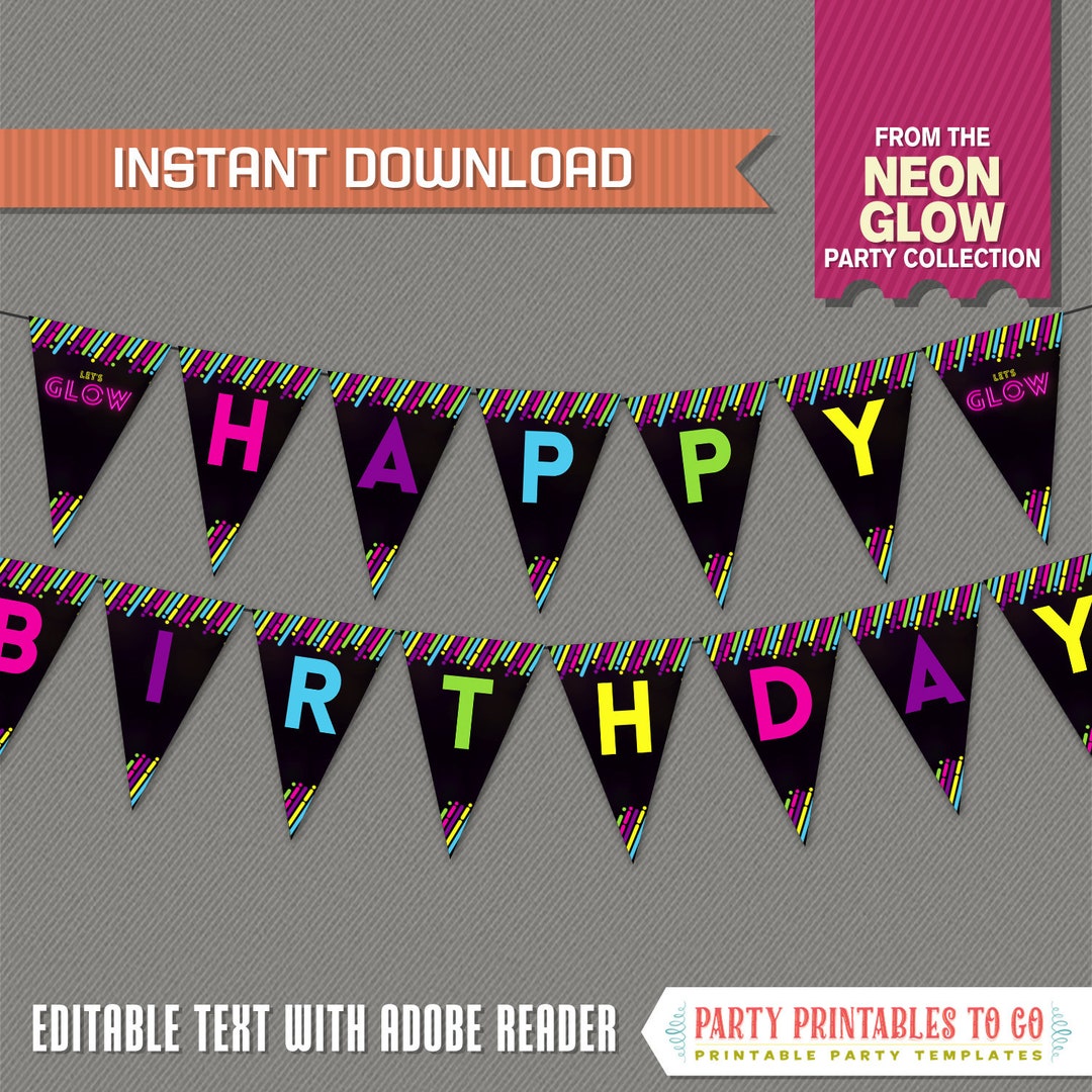 Neon Glow Party Banner With Spacers (v.3) - INSTANT DOWNLOAD - Edit and ...