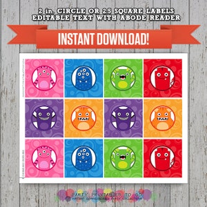 Monster Bash Party Printable Birthday Labels - Editable PDF File ...