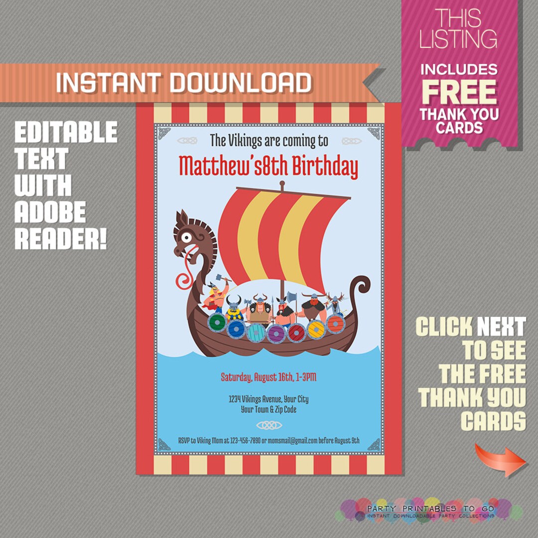 Vikings Party Invitation With FREE Thank You Card!- Viking Party ...
