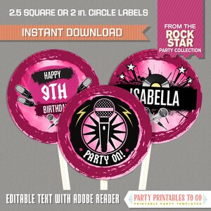 Rockstar Party Printable Birthday Labels - Rockstar Cupcake Toppers ...