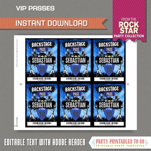 Rockstar Party Backstage Pass Printable Insert - Rockstar Birthday VIP ...