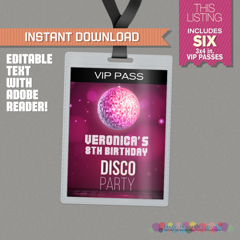 Disco Party Pass Printable Insert Disco Birthday Disco - Etsy