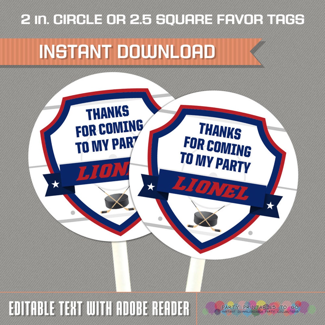 Ice Hockey Party Favor Tags - Hockey Party Thank You Tags - Hockey ...