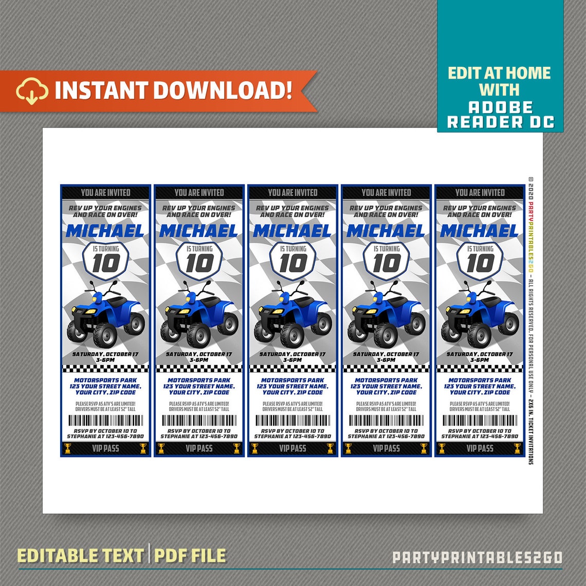 ATV Party Ticket Invitations / ATV Invitations 4 Wheeler - Etsy