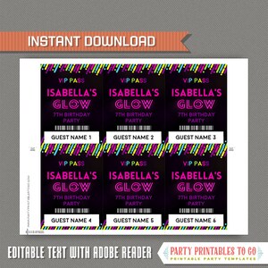 Neon Glow III Party Pass Printable Insert - Neon Glow Party Vip Pass ...