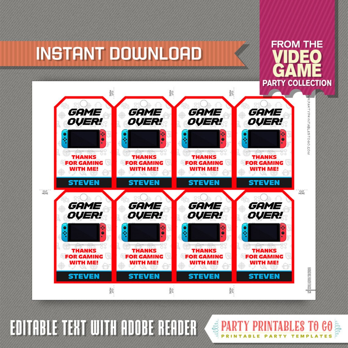 Video Game Favor Tag / Video Game Thank You Tag red - Etsy