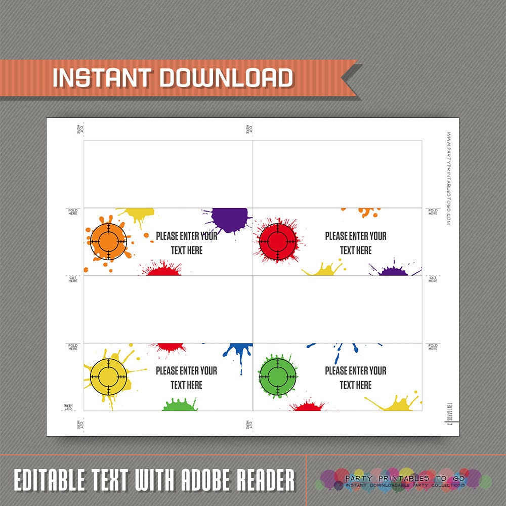 Paintball Party Tent Cards INSTANT DOWNLOAD Paintball | Etsy