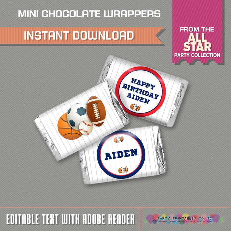 Sports Party Mini Chocolate Wrappers All Star Birthday All - Etsy