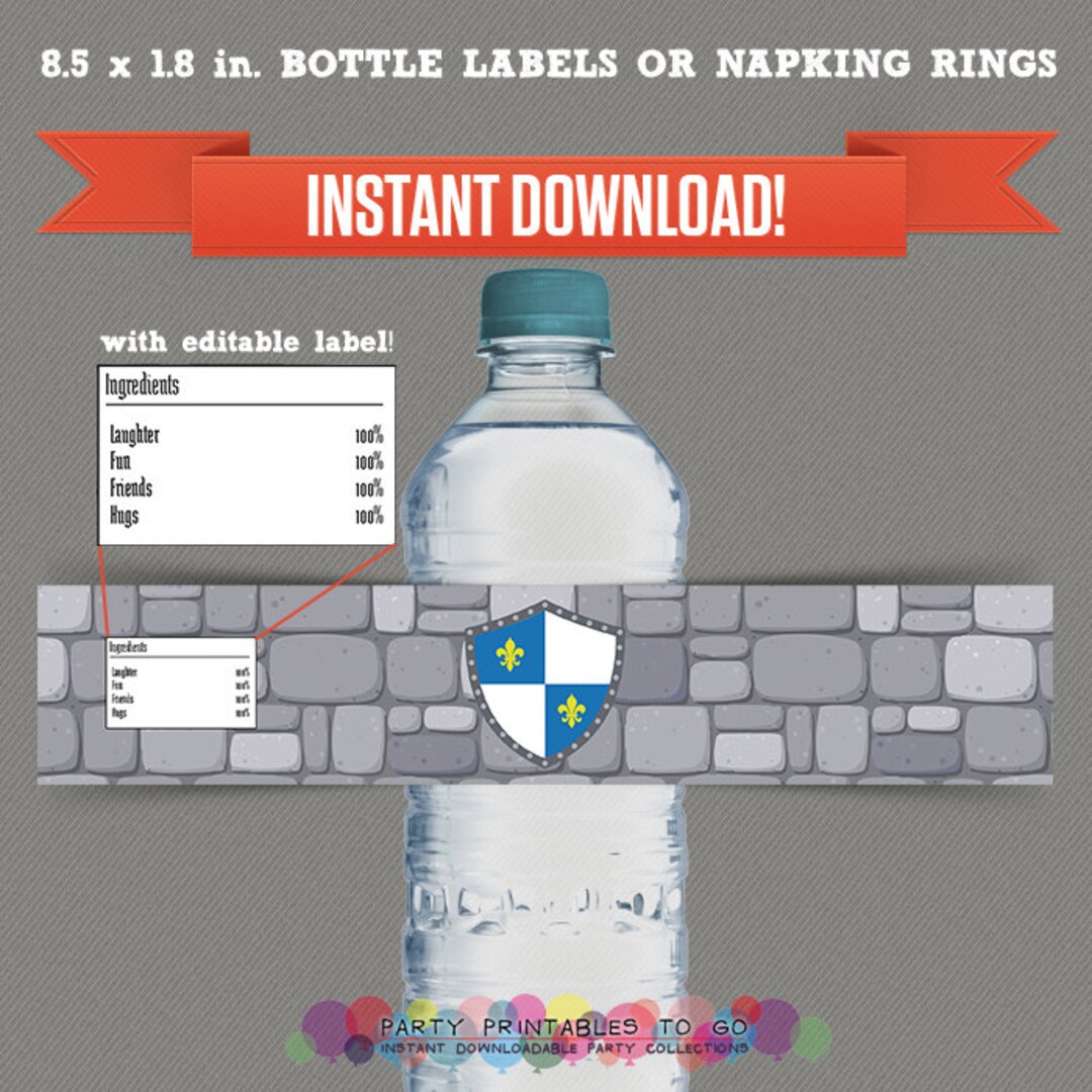 Knights / Medieval Party Printable Birthday Bottle Labels - Editable ...