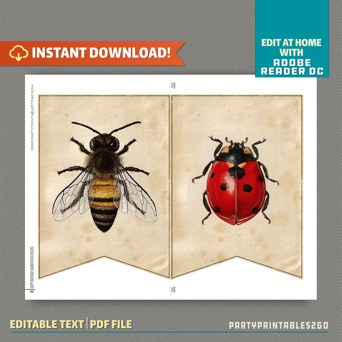 Bug Party Banner With Spacers INSTANT DOWNLOAD Editable - Etsy