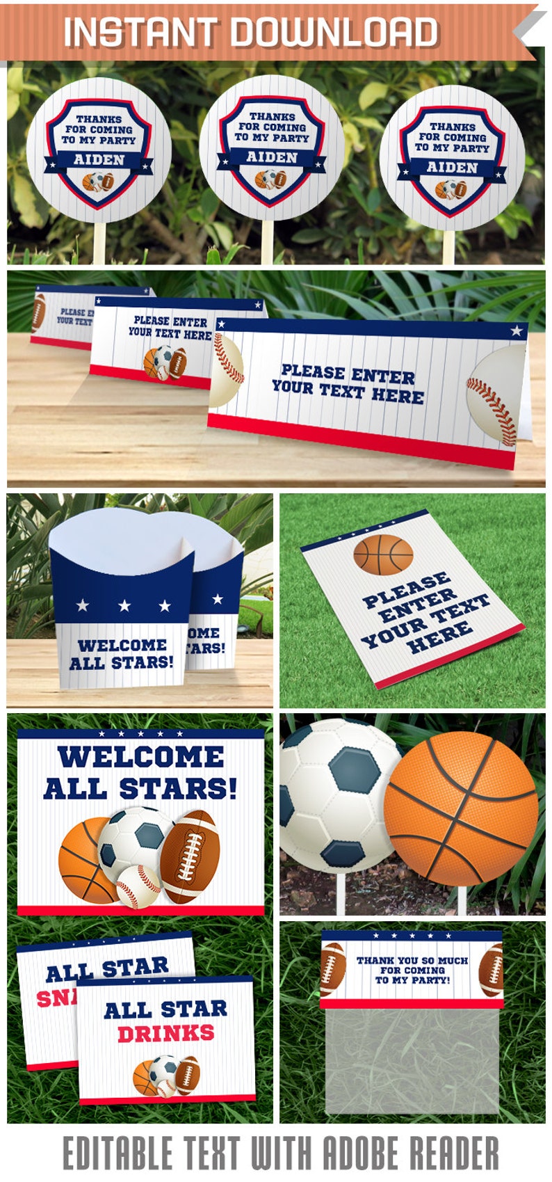 Sports Invitation & Party Decorations All Star Birthday - Etsy