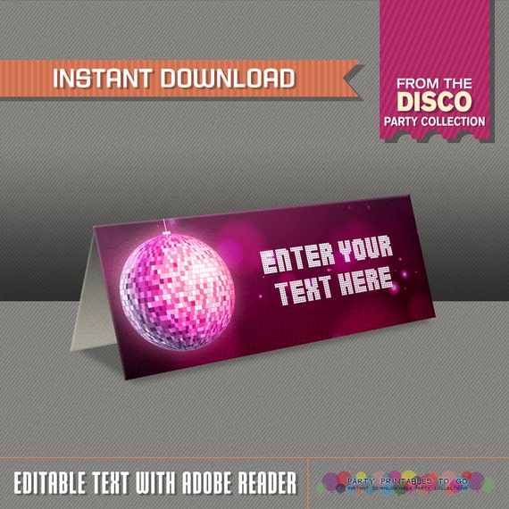 Disco Party Tent Cards / Disco Party Place Cards / Disco Party Food ...