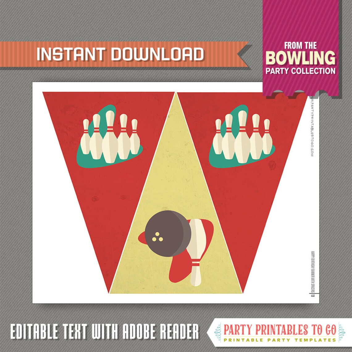 Bowling Party Banner With Spacers - INSTANT DOWNLOAD - Editable PDF ...