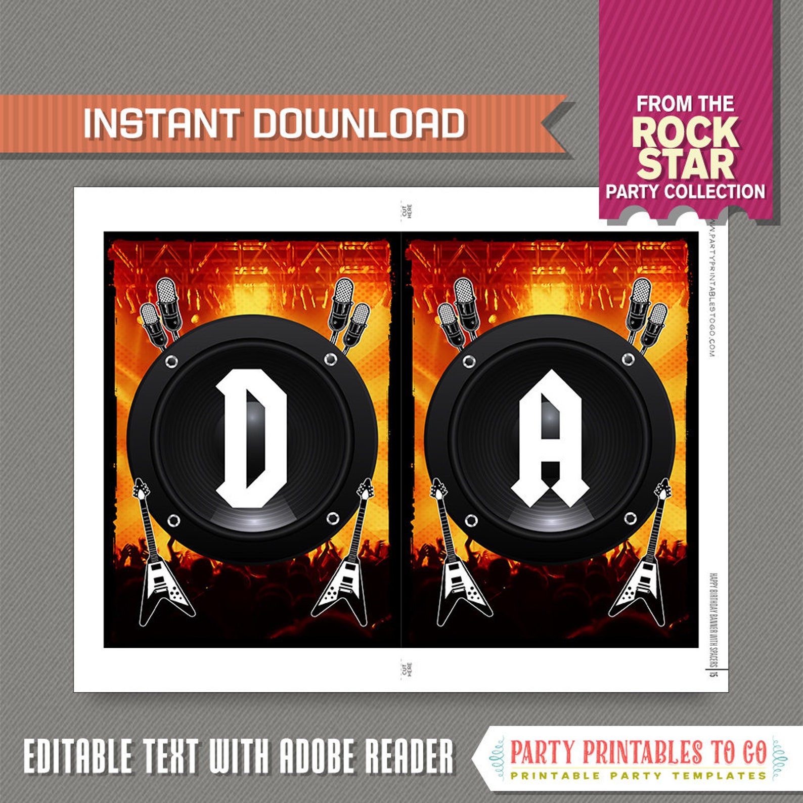 Rockstar Party Printable Birthday Banner With Spacers - Etsy