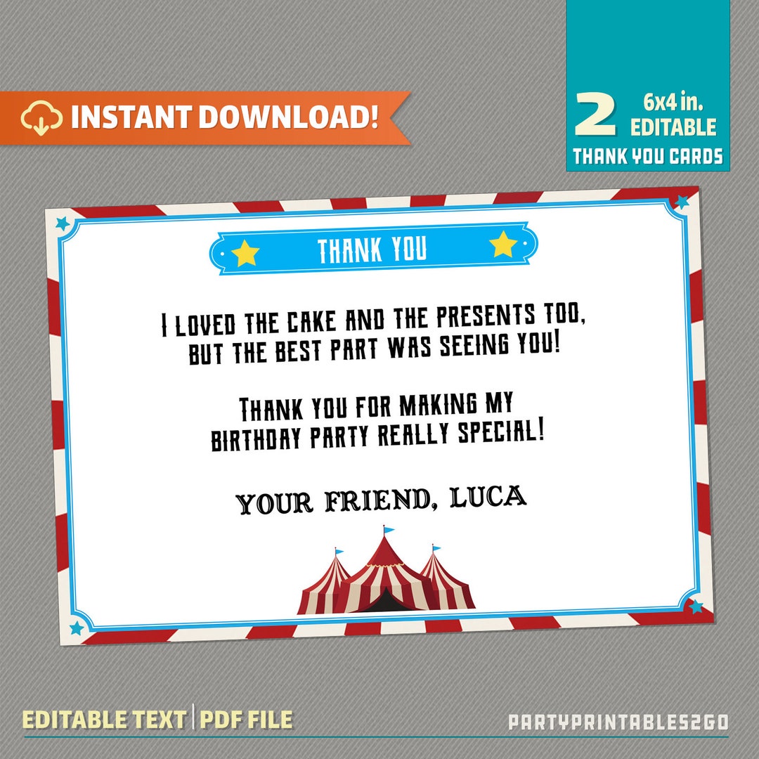 Carnival Party Thank You Cards - Carnival Birthday - Circus Birthday ...