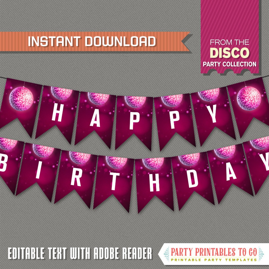 Disco Party Birthday Banner With Spacers - INSTANT DOWNLOAD - Editable ...