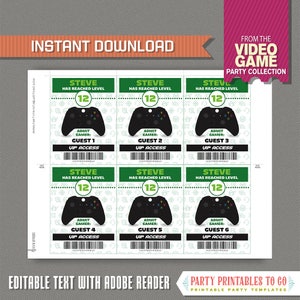 Video Game Party VIP Pass Printable Insert (green) - INSTANT DOWNLOAD ...