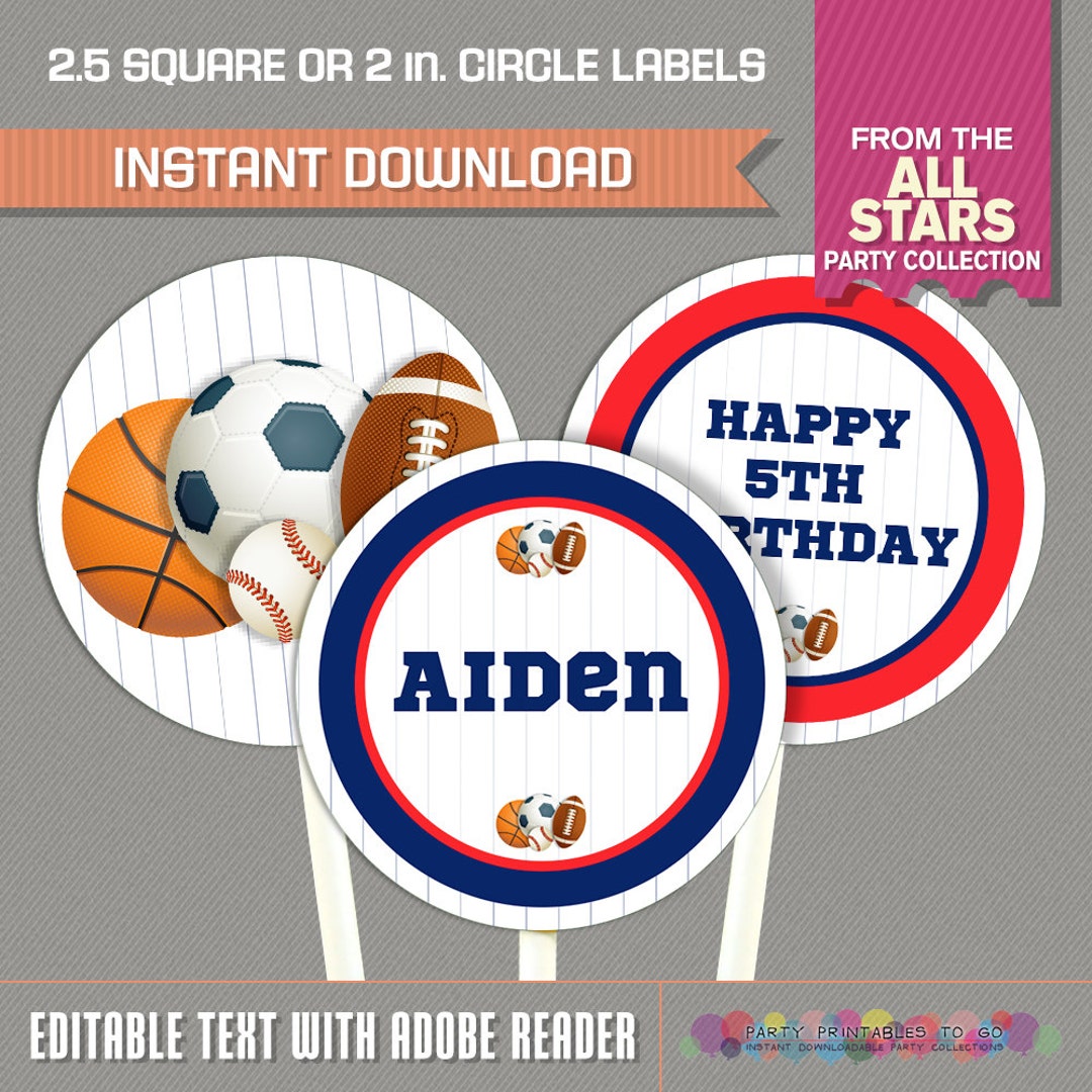 Sports Party Printable Birthday Labels - INSTANT DOWNLOAD - Edit and ...