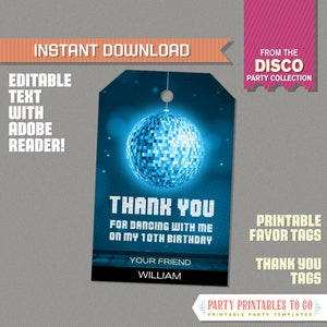 Disco Party Favor Tags / Disco Thank You Tag - Disco Dance Birthday ...