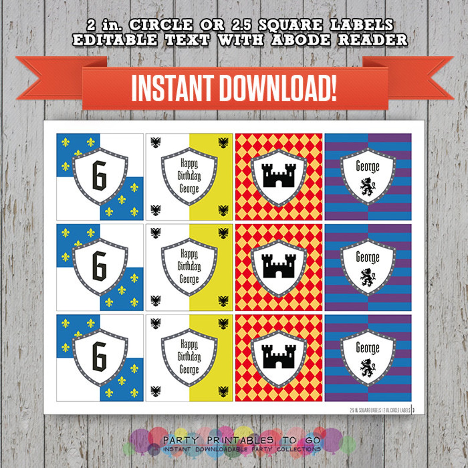 Medieval Knights Party Printable Birthday Labels Editable - Etsy