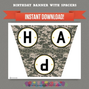 Army Party Printable Birthday Banner With Spacers - Editable PDF File ...