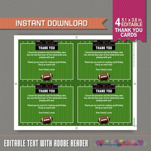 Football Thank You Card - Football Party - Football Birthday - Instant ...