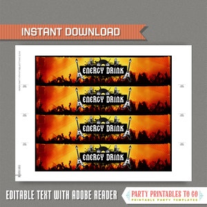 Rockstar Party Bottle Labels or Napkin Rings (classic) INSTANT DOWNLOAD ...
