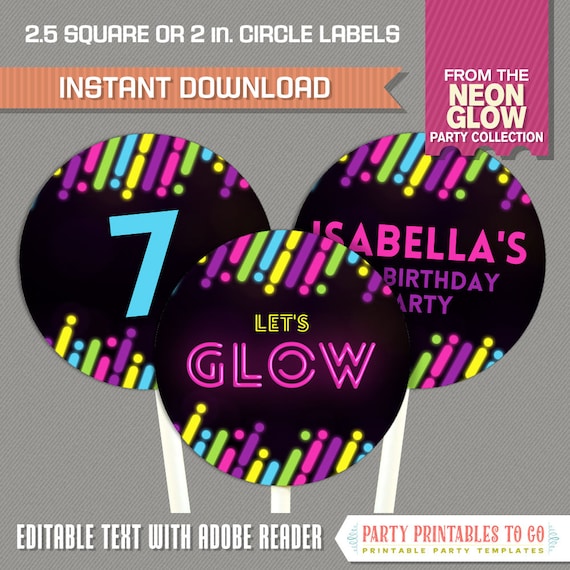 Neon Glow III Party Cupcake Toppers - INSTANT DOWLOAD - Neon Glow ...