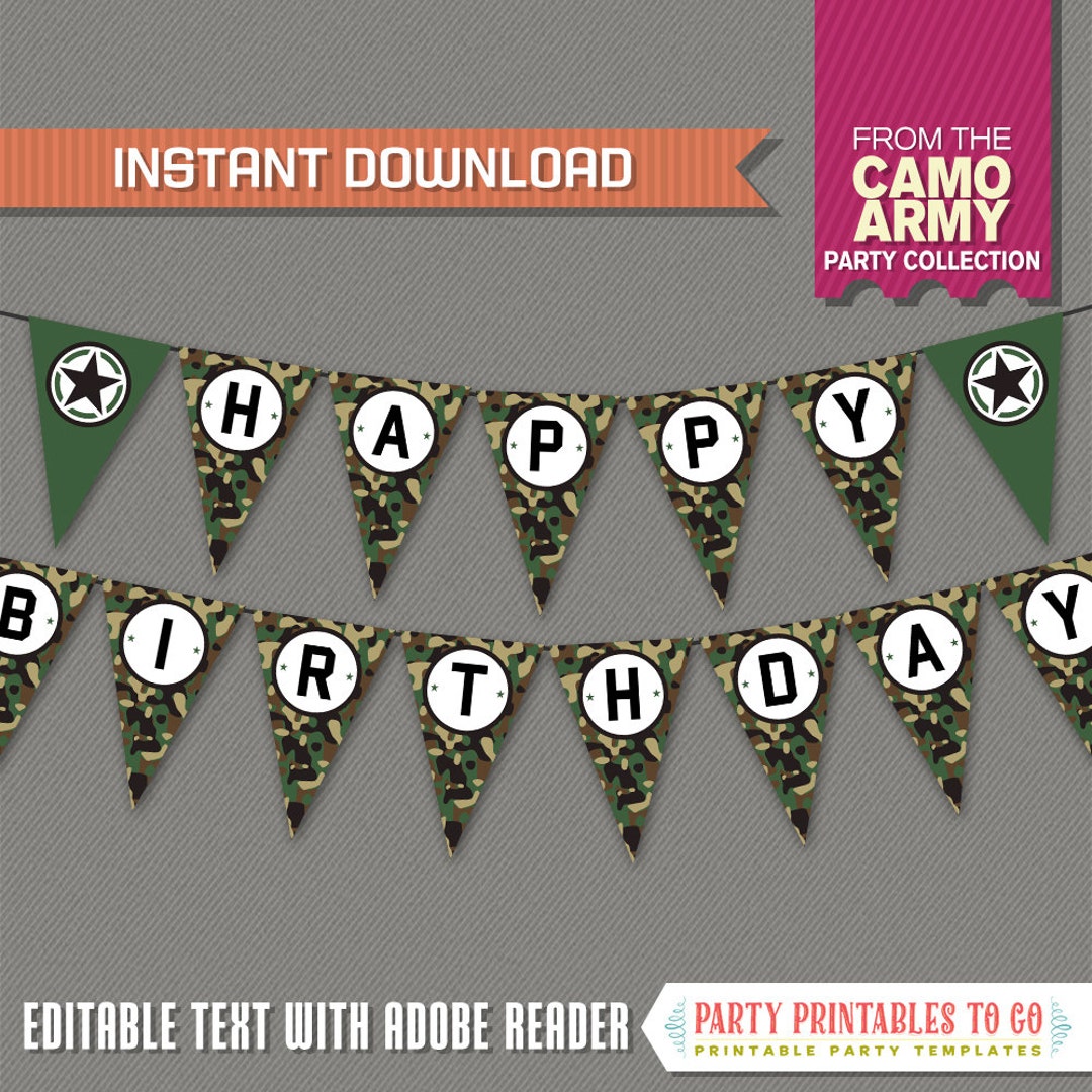 Camo Army Party Banner With Spacers - INSTANT DOWNLOAD - Editable and ...