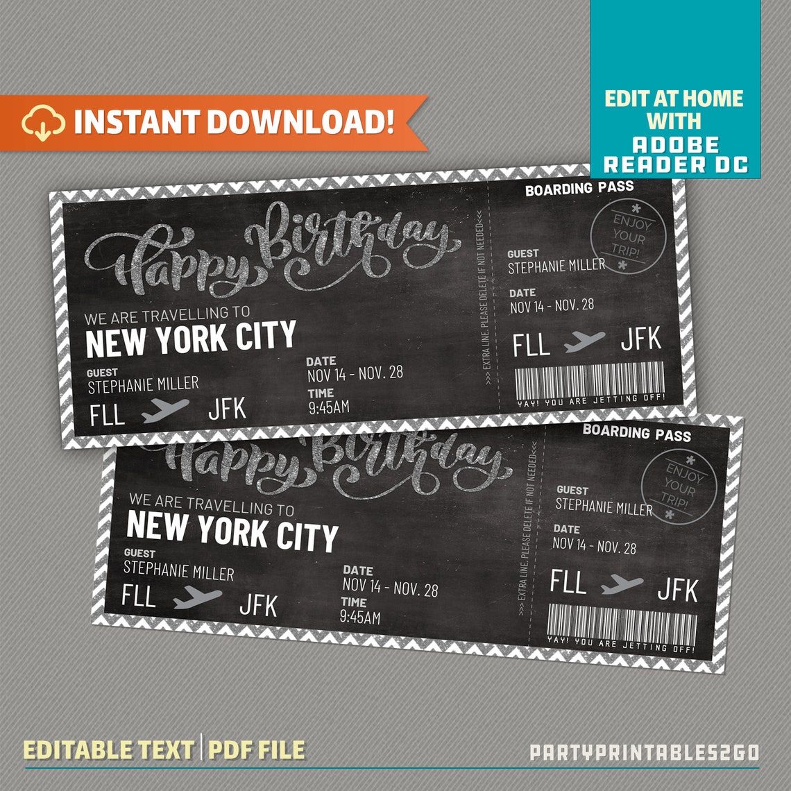 Editable Airplane Boarding Pass blackboard Surprise Trip - Etsy