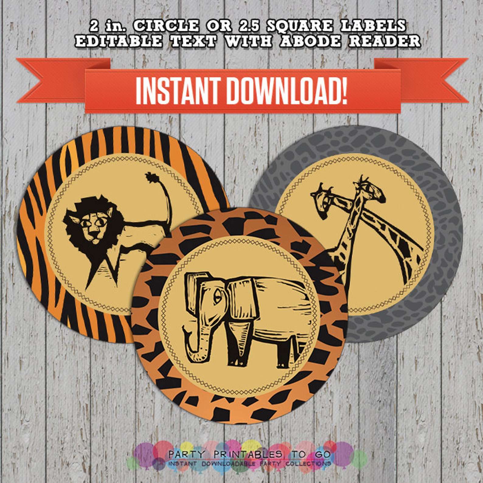 Safari Party Printable Birthday Labels - Editable PDF File - Print at ...