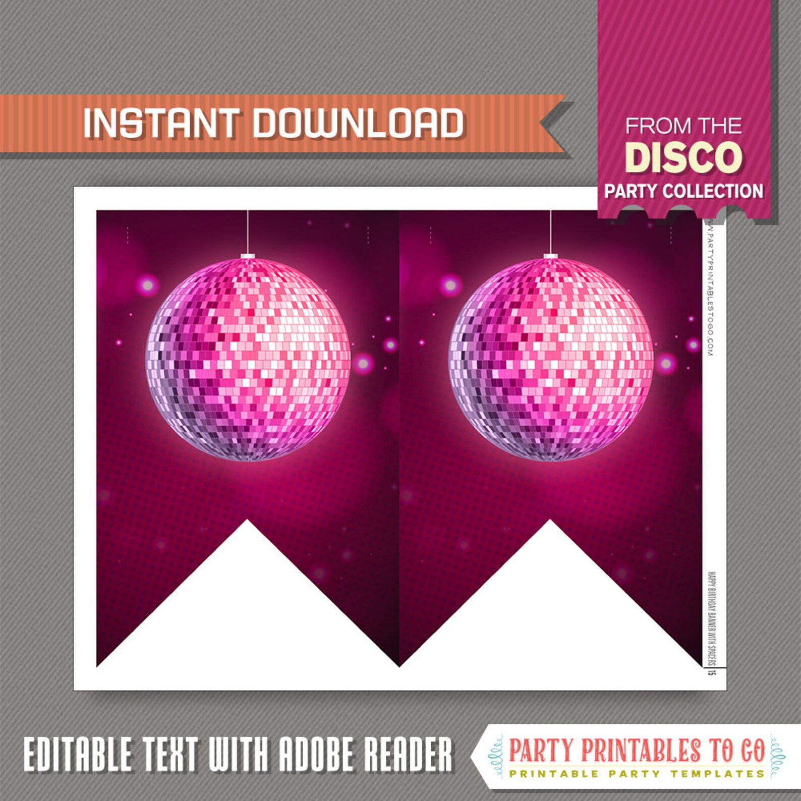 Disco Party Birthday Banner With Spacers INSTANT DOWNLOAD - Etsy