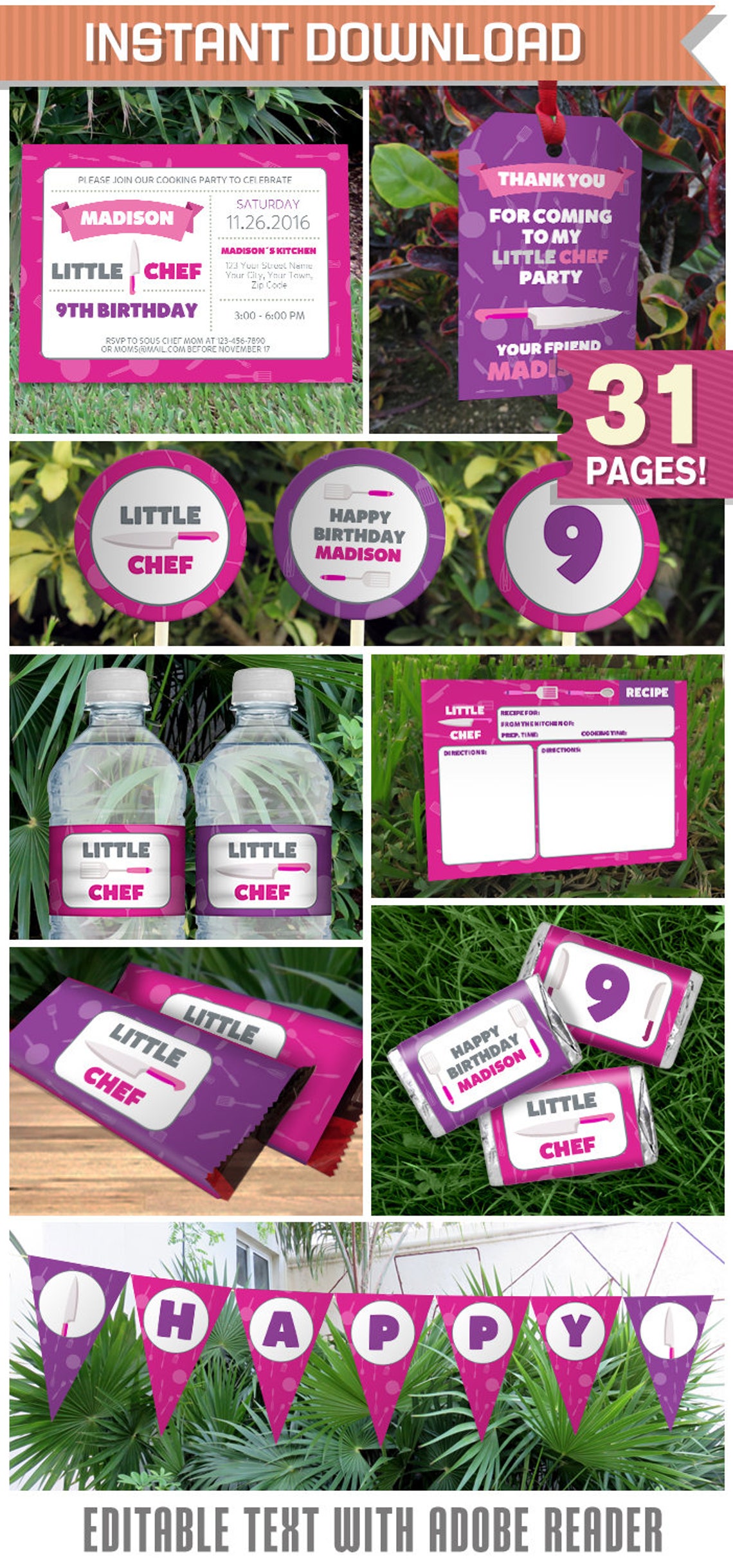 Little Chef Party Invitation & Party Decorations pink and - Etsy