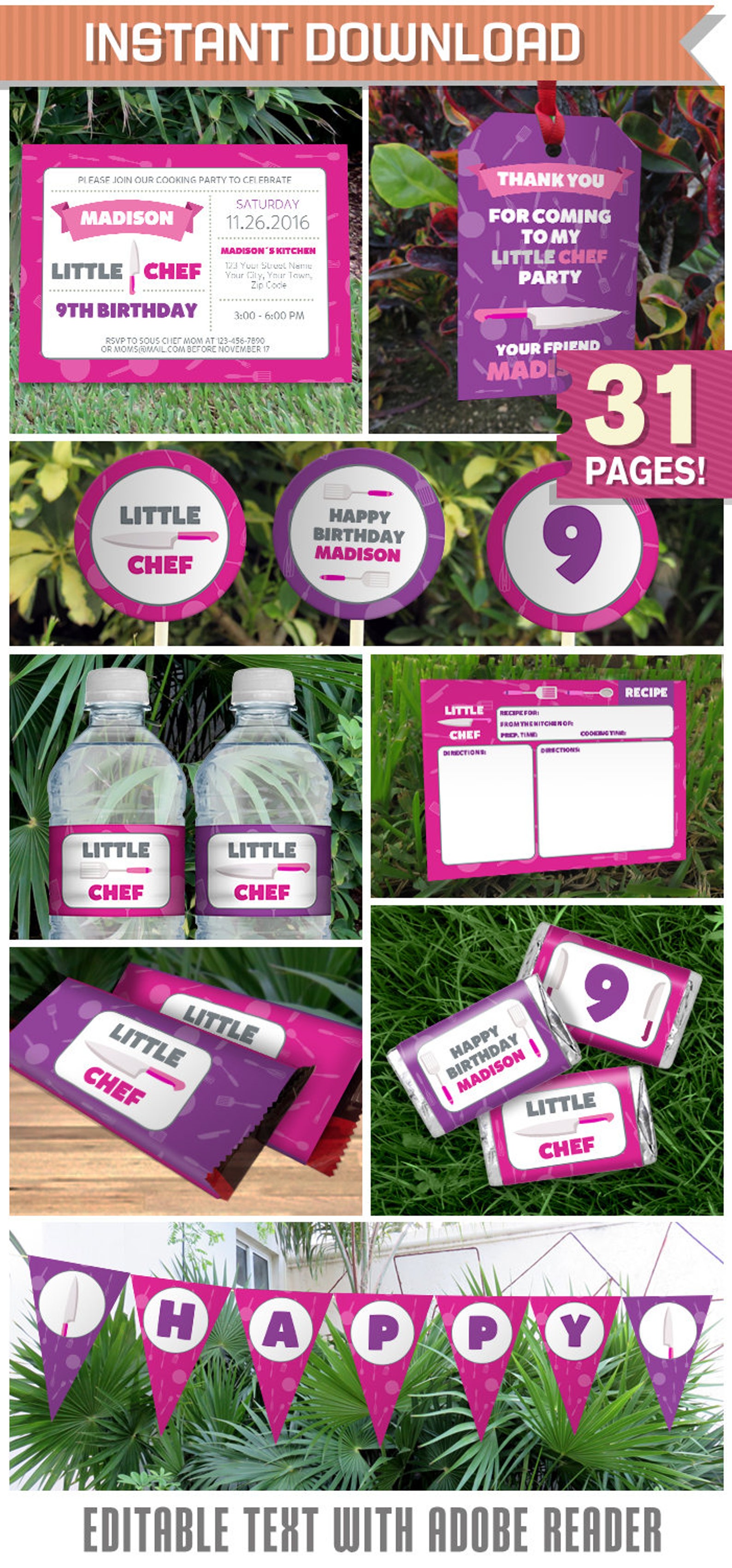 Little Chef Party Invitation & Party Decorations pink and - Etsy