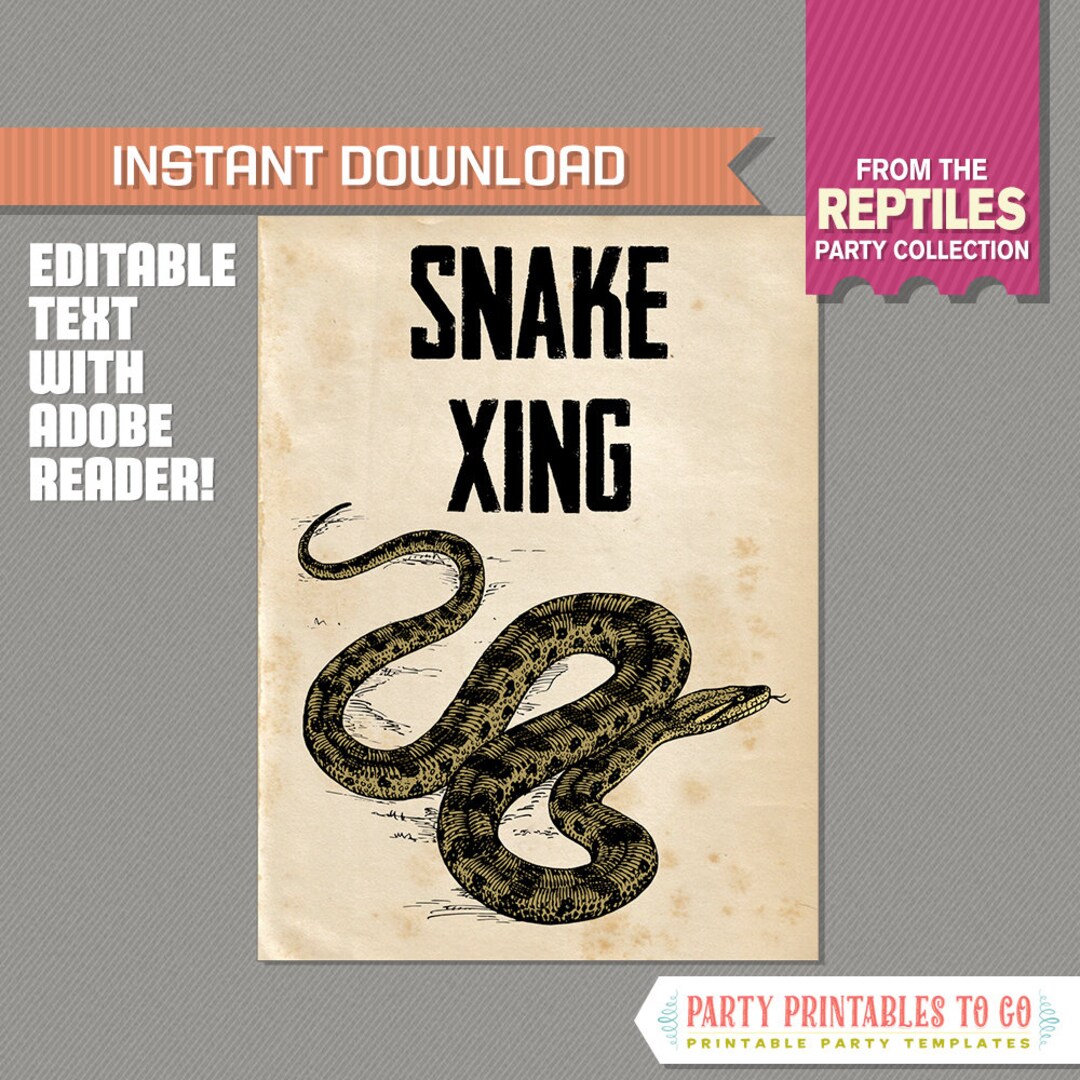 Reptile Party Sign - (snake Xing) - INSTANT DOWNLOAD - Reptile Birthday ...