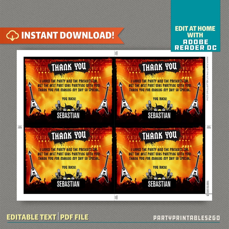 Rockstar Party Thank You Cards classic INSTANT DOWNLOAD | Etsy